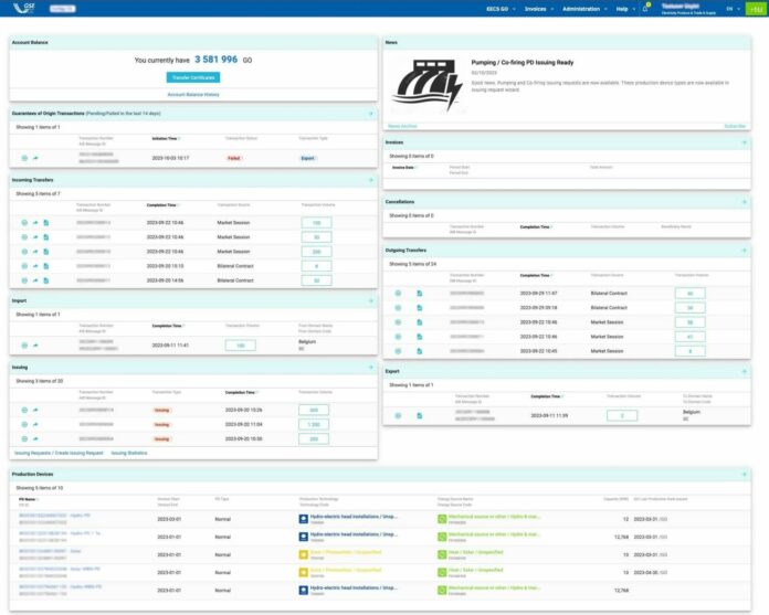 Consegna di un nuovo registro Garanzie d'Origine